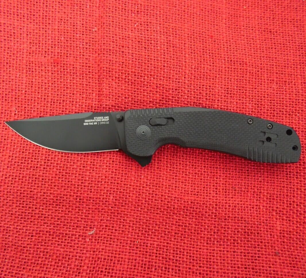 SOG Knife 12-38-01-57 TAC XR Flipper D2 Black Plain G10 XR Lock Displa ...