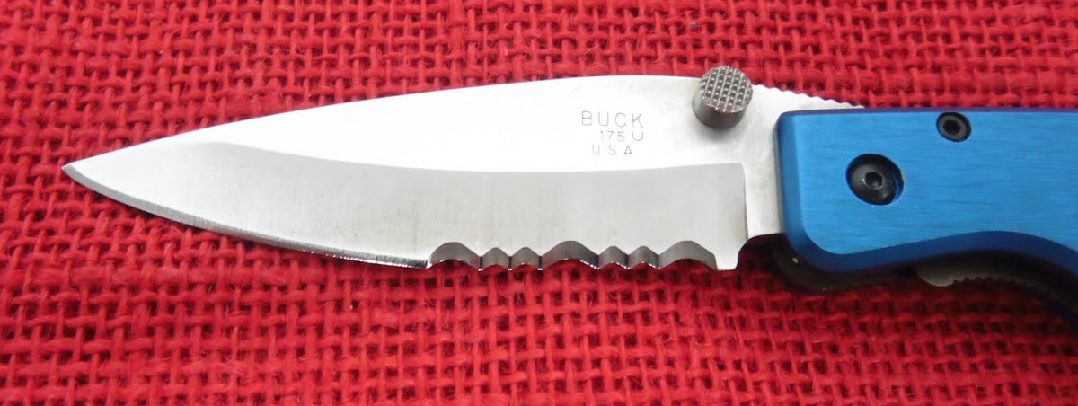 Buck 0175-FXBL 175 Lightning II Blue Aluminum Knife Serrated USA BU-28 ...