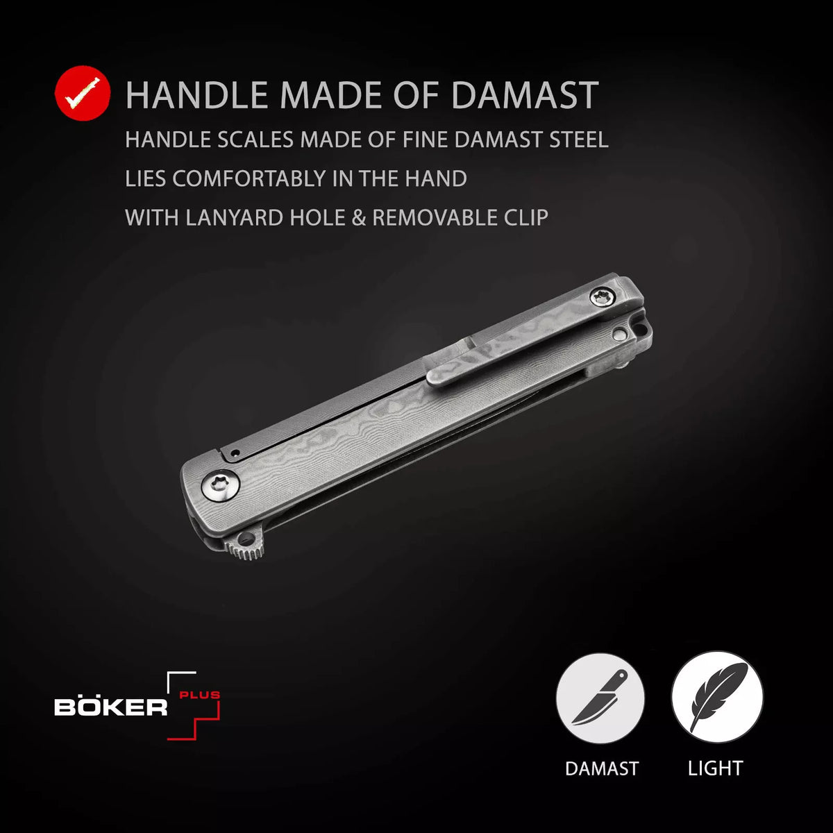 Boker Plus Knife 01BO358DAM Gemma Damast All Damascus Flipper Frameloc ...