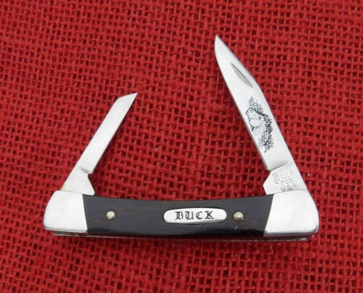 Buck 0705 705 Pony Etched Blade Knife Made USA Wood Handle 1980-1981 L ...